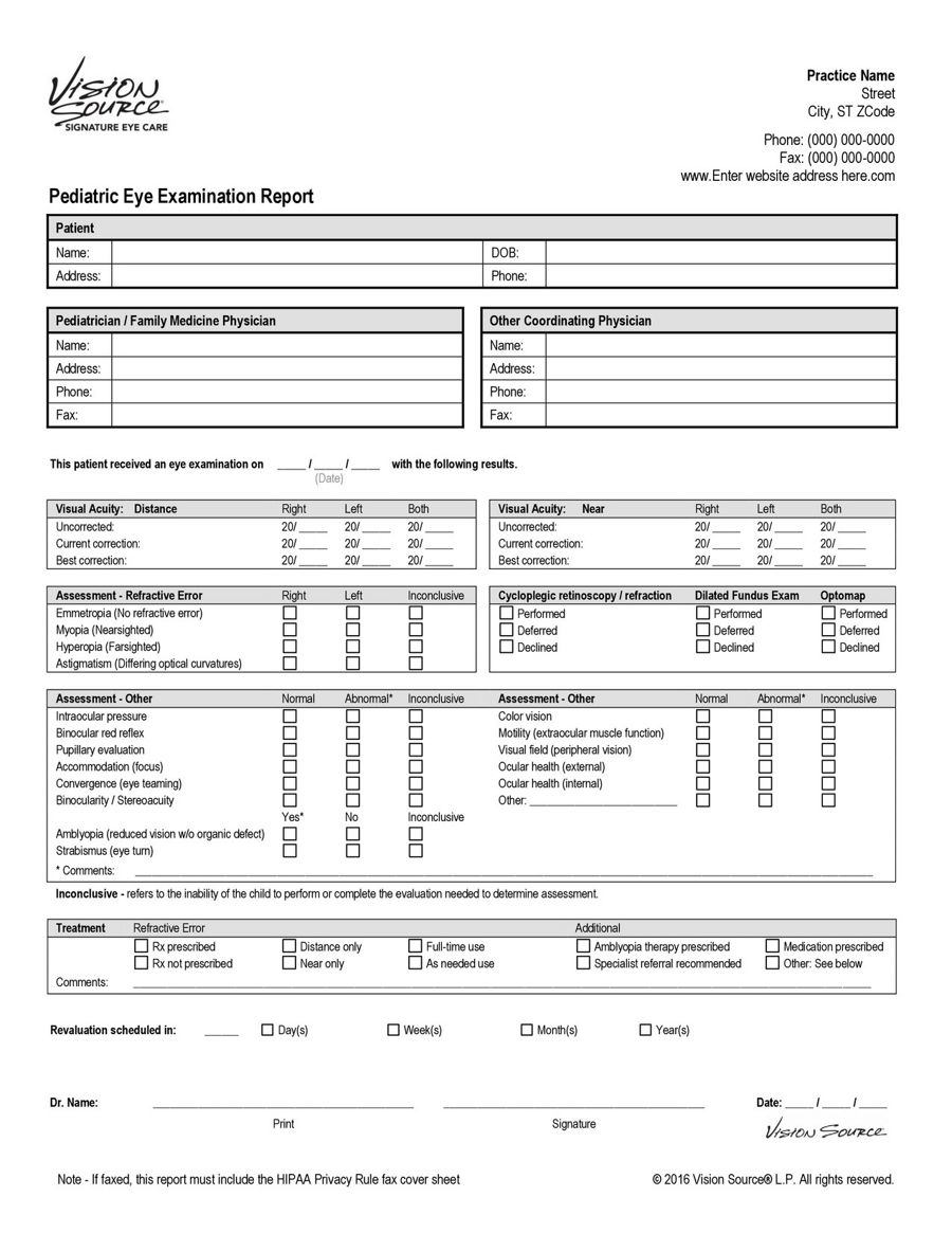 Pediatric Eye Examination Report - Electronic Version by Vision Source ...