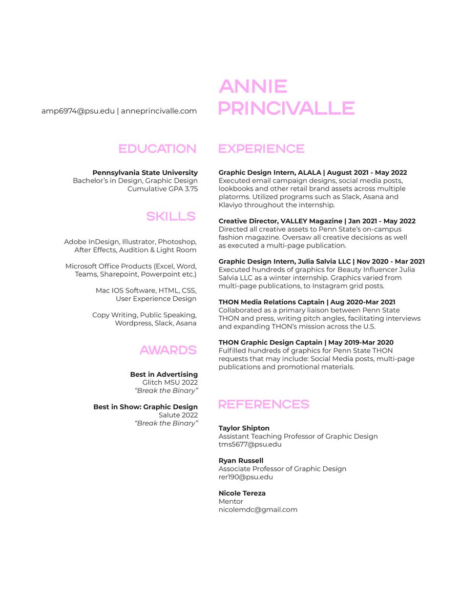 Annie Princivalle 2022 Resume by Annie Princivalle - Flipsnack