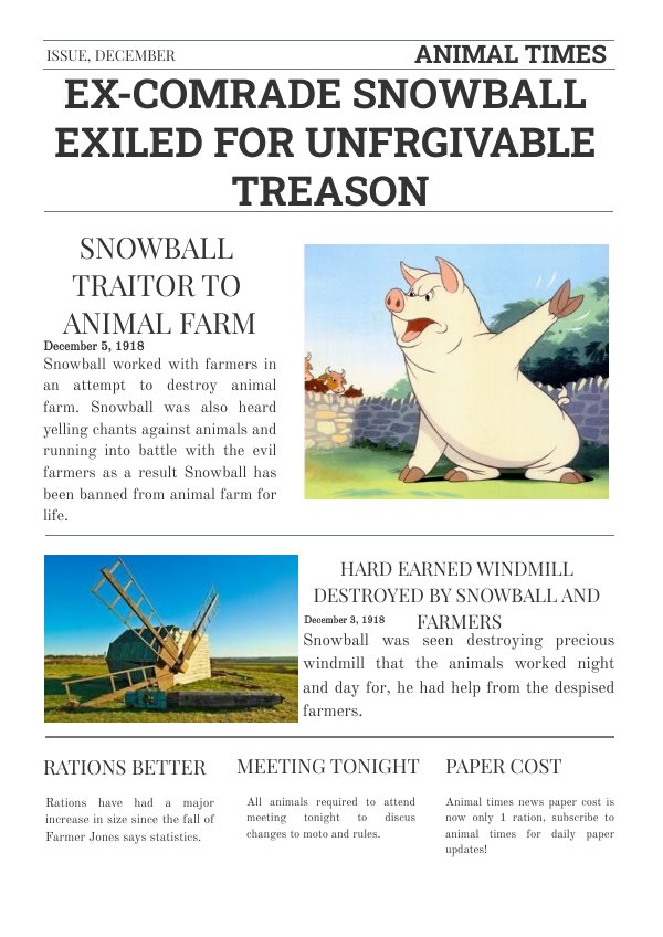 Animal Farm Newspaper by Ethan Nygaard - Flipsnack