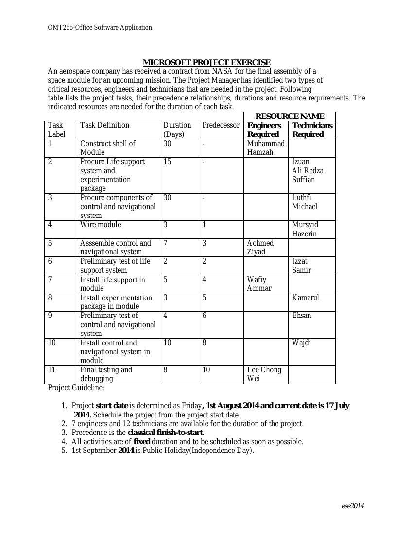 MICROSOFT PROJECT EXERCISE 1 by shela.eshak - Flipsnack