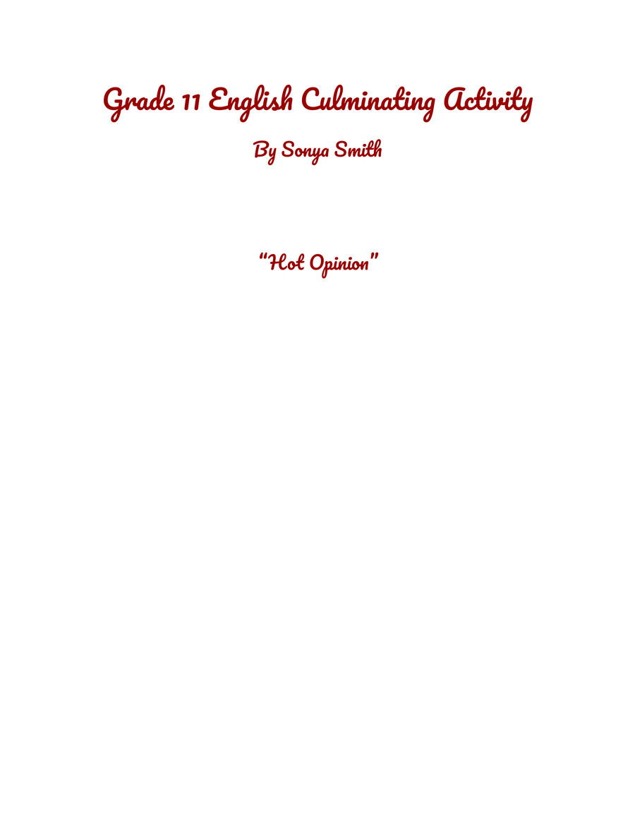 Sonya Smith - Grade 11 English - Culminating Activity by Sonya Smith ...