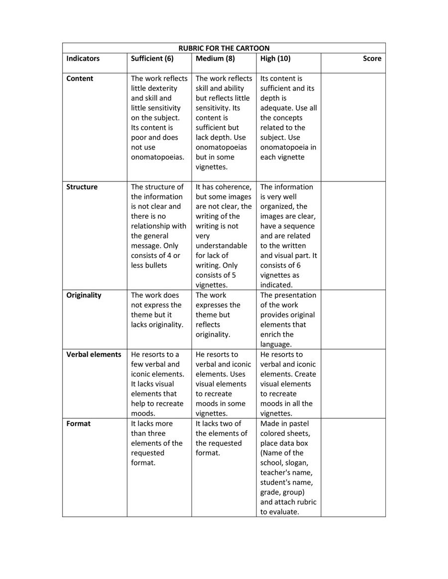 RUBRIC FOR THE CARTOON by Greis - Flipsnack