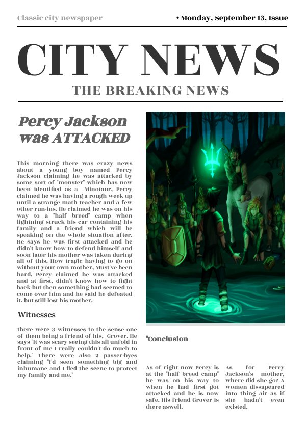Percy Jackson News paper article by... - Flipsnack