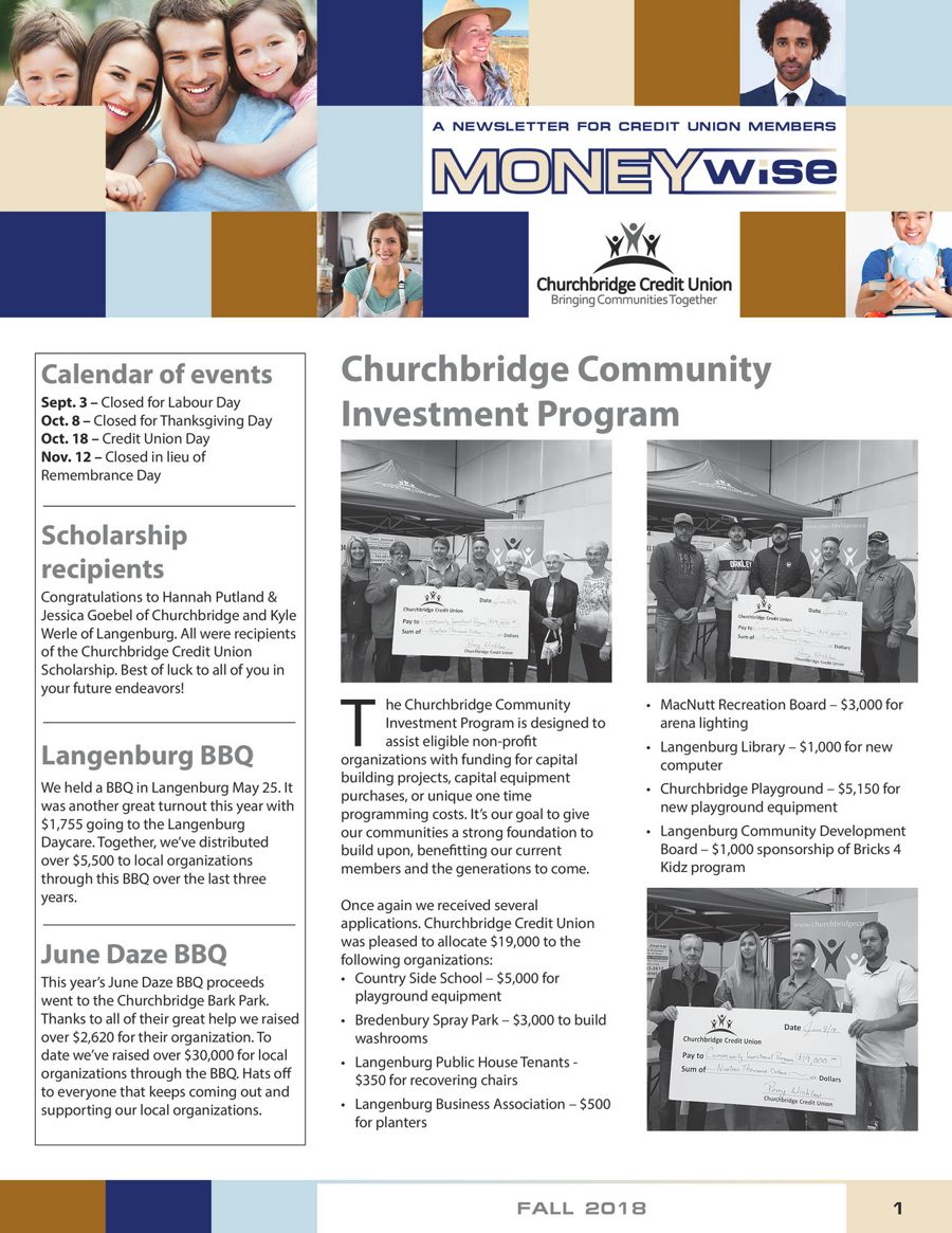 Churchbridge Credit Union MoneyWise Newsletter Fall 2018 by Kim ...