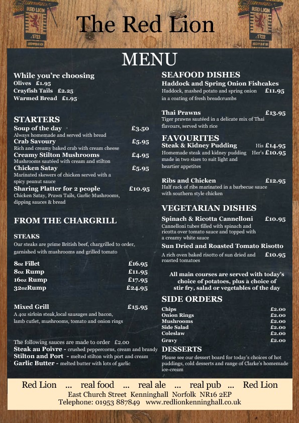 Kenning Hall Red Lion Main Menu by Robert Green - Flipsnack