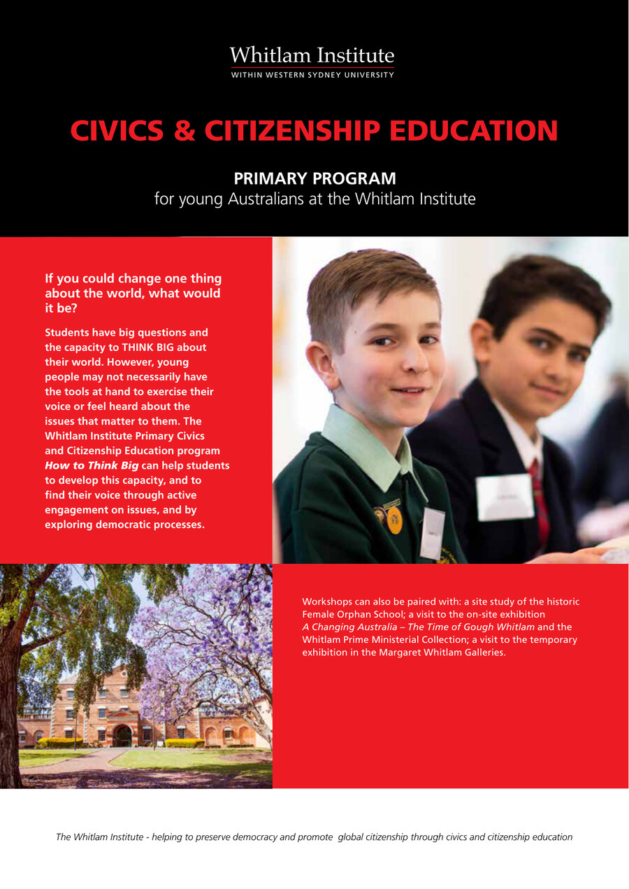 Civics & Citizenship Education Primary Flyer by Whitlam Institute ...