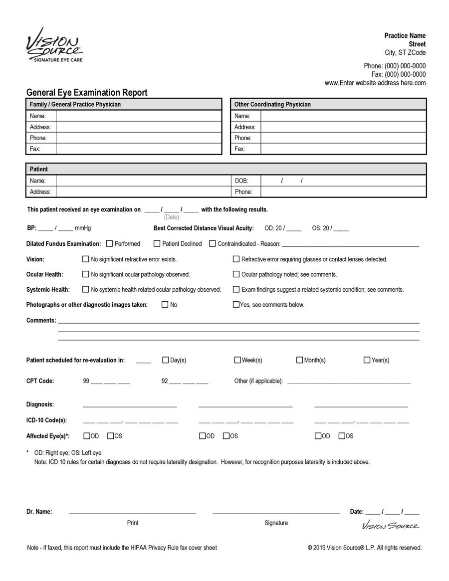 General Eye Examination Report - Electronic Version by Vision Source ...