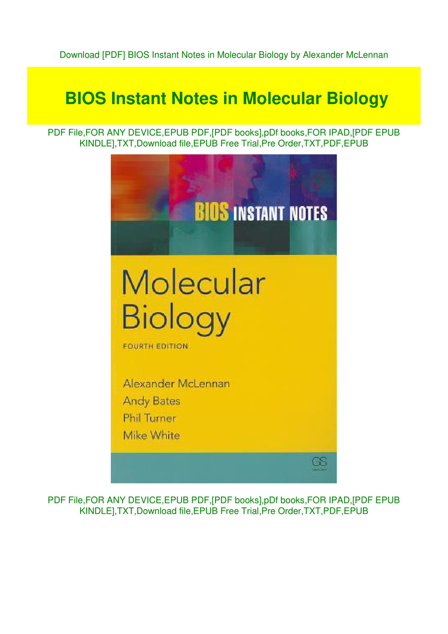 Download [PDF] BIOS Instant Notes in Molecular Biology by Alexan by ...