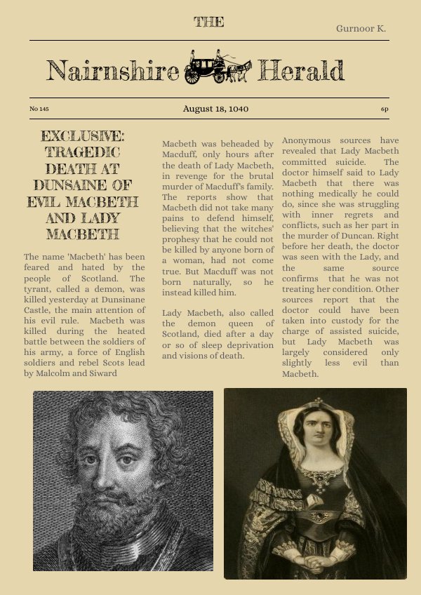 Macbeth newspaper by Gurnoor by Gurnoor Kaur - Flipsnack