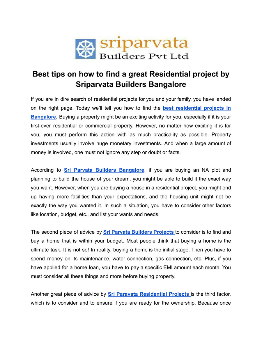Best tips on how to find a great Residential project by Srip by ...