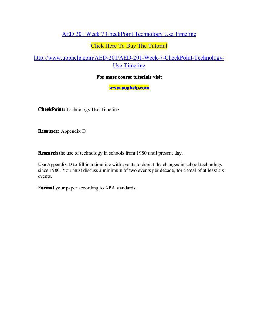 AED 201 Week 7 CheckPoint Technology Use Timeline by F89FA998B7A ...