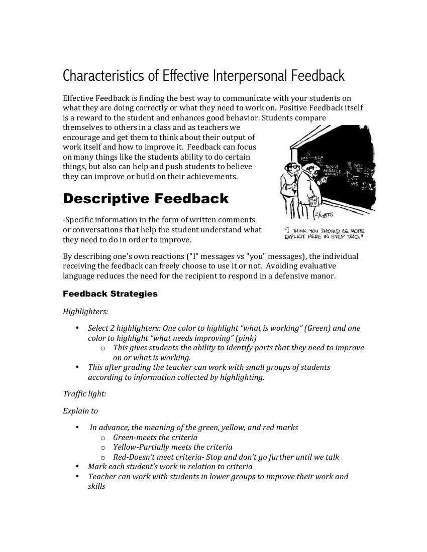 Characteristics of Effective Interpersonal Feedback by Mary Hild ...