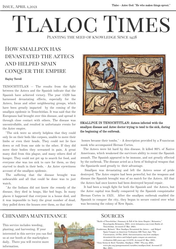 Hayley Terrell - Chapter 10 - Smallpox Newspaper Article by Hayley ...