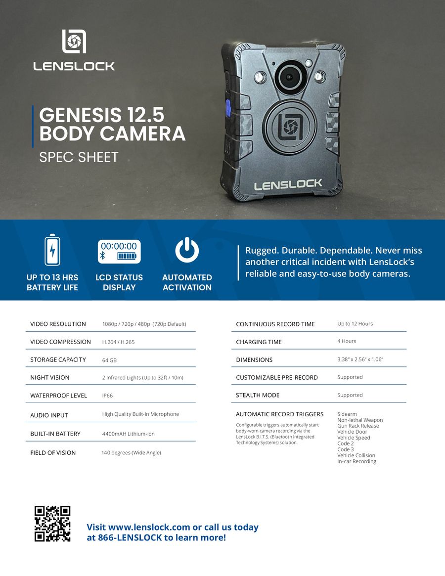 LensLock - Genesis 12.5 Body Camera Spec Sheet by LensLock Inc - Flipsnack