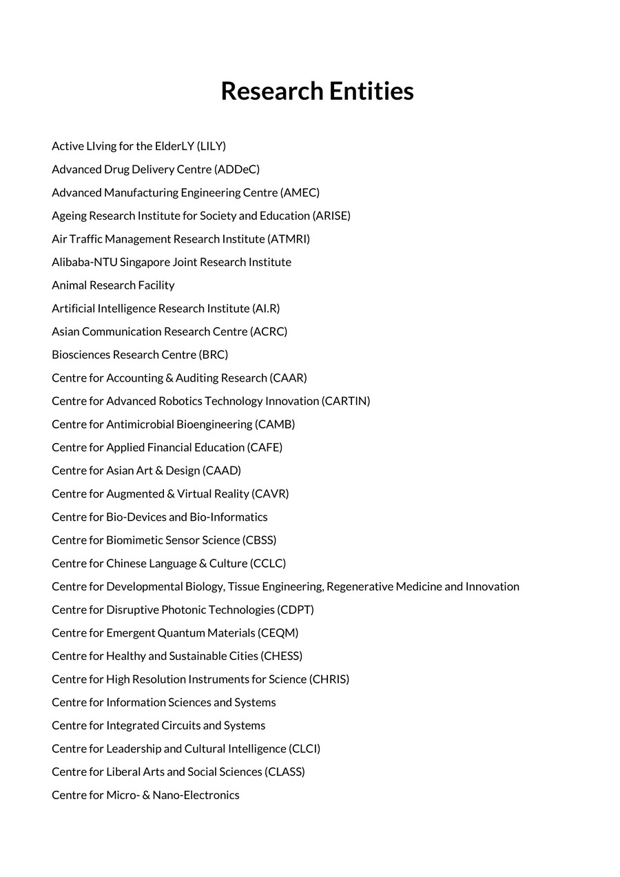 Research Entities by NTU