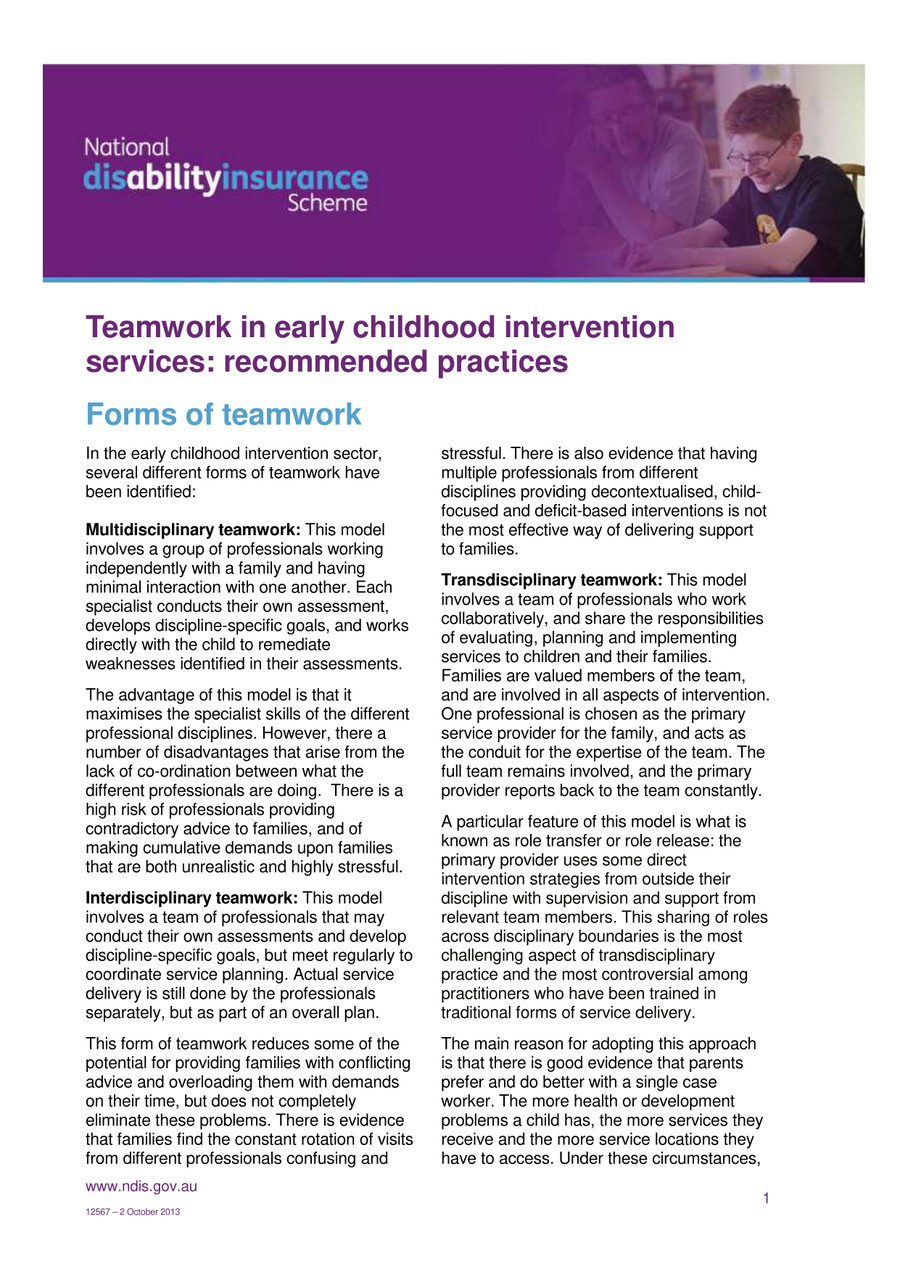 NDIS: Teamwork in Early Childhood Intervention Services by Reimagine ...