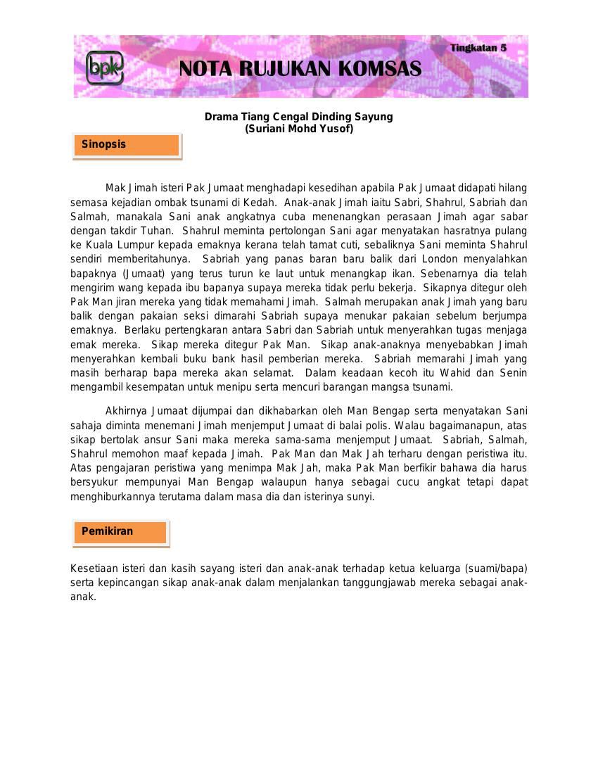 Nota Rujukan Drama Tiang Cengal Dinding Sayang by rohayah - Flipsnack