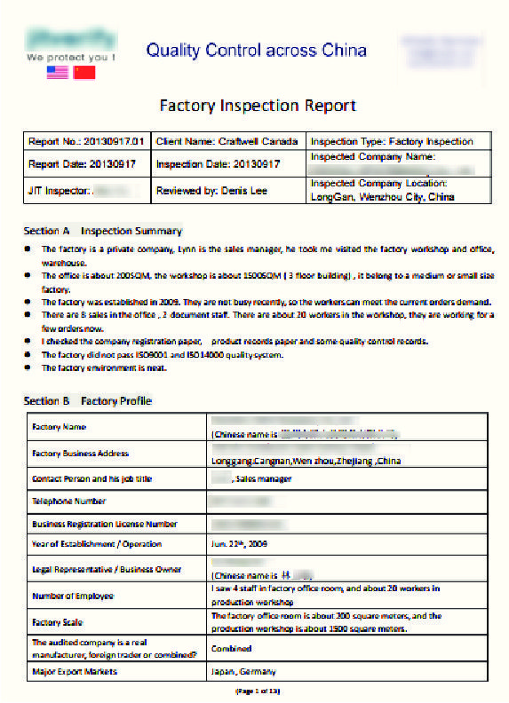 Factory Inspection Report Sample by Craftwell - Flipsnack