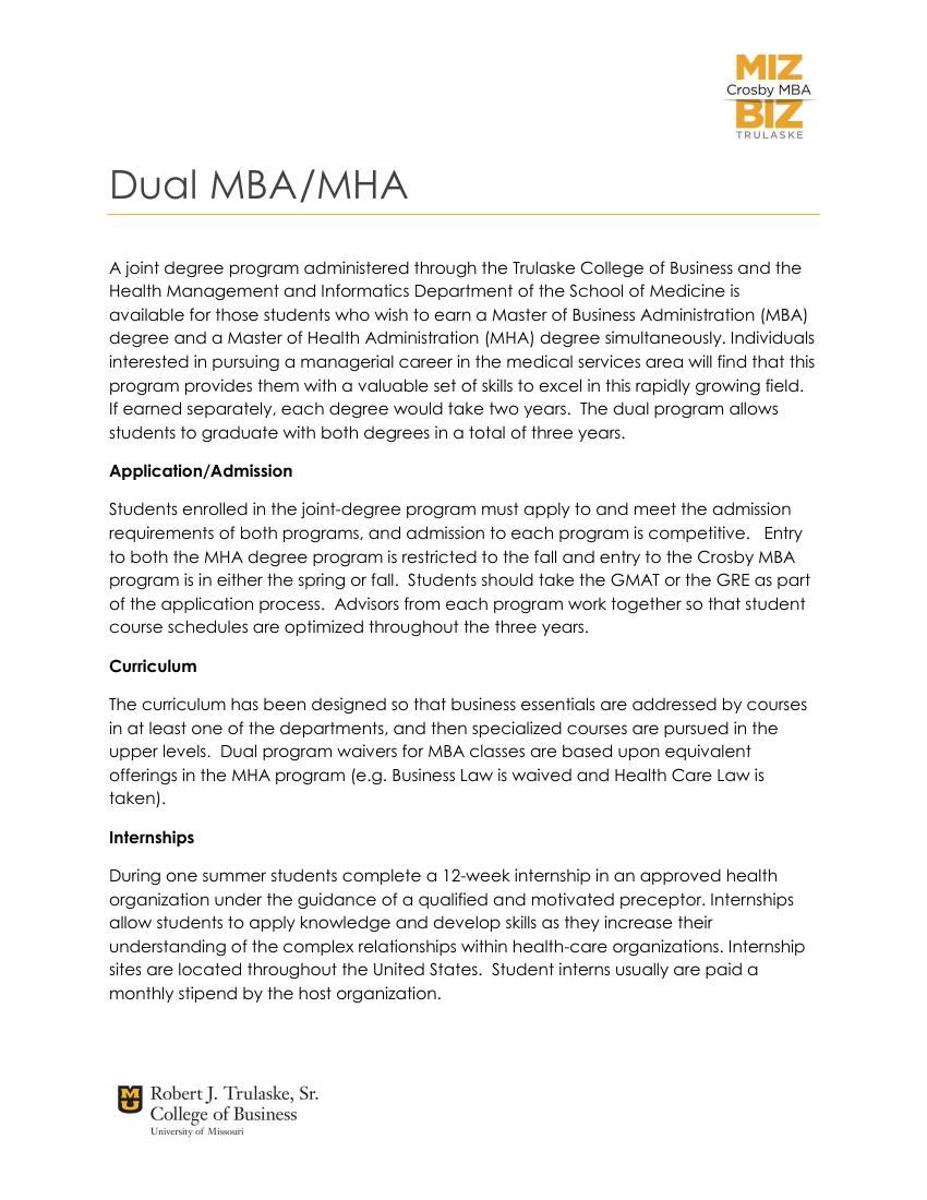 MHA-MBA Dual Degree Information by Crosby MBA Program - University ...