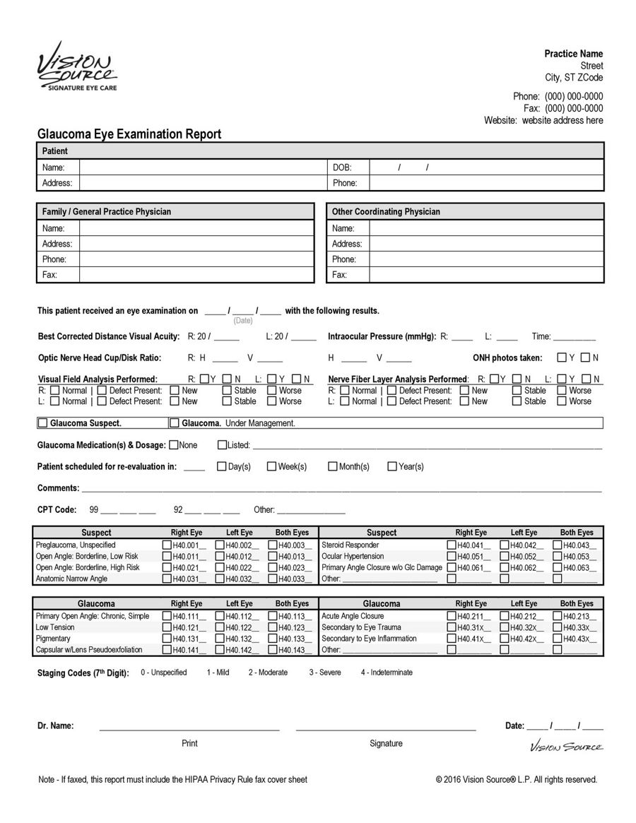 Glaucoma Eye Examination Report - Electronic Version by Vision Source ...