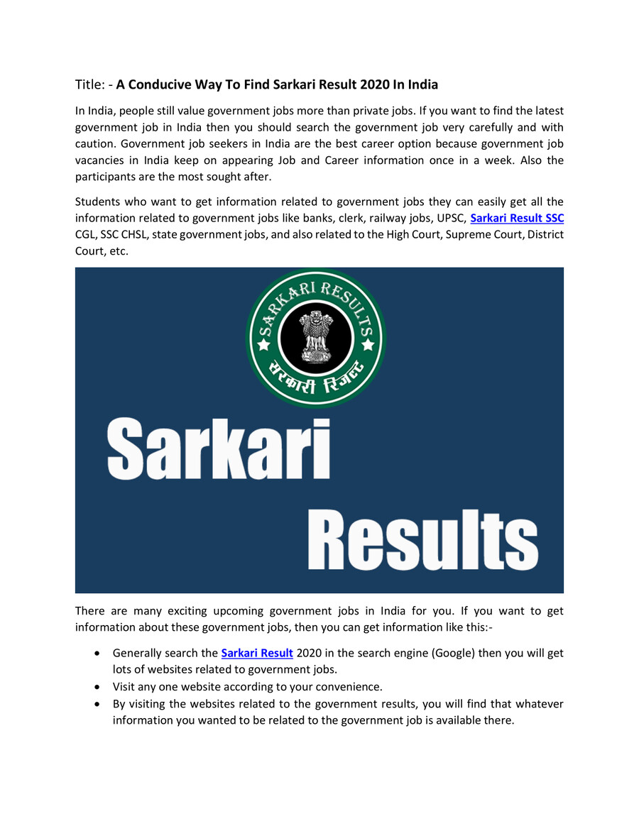 A Conducive Way To Find Sarkari Result 2020 In India by Ranveer Singh ...