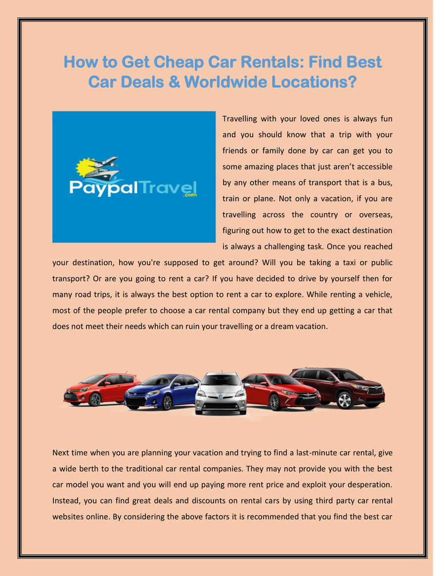 How to Get Cheap Car Rentals Find Best Car Deals & Worldwide by Paypal ...