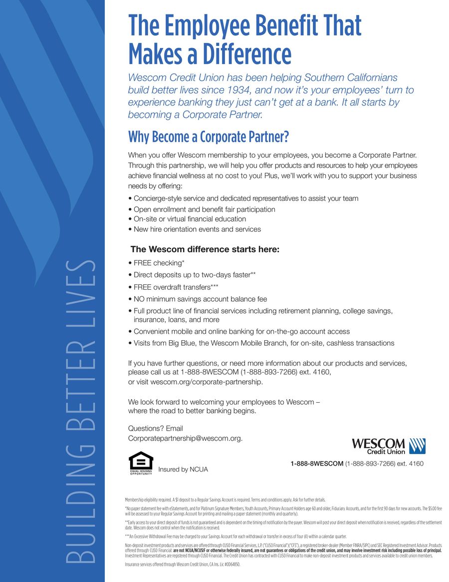 WESCOM CORPORATE PARTNERSHIP TOOLKIT by Wescom Credit Union