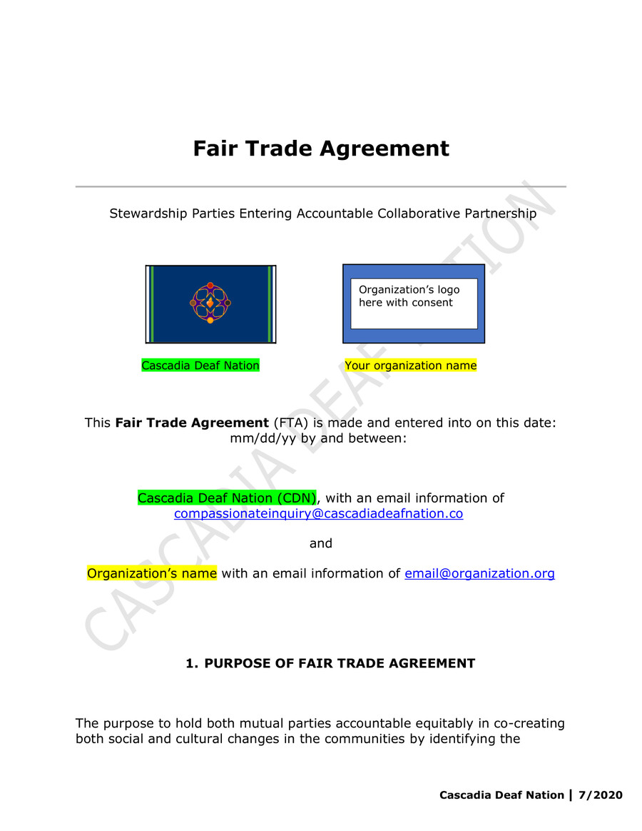CDN Fair Trade Agreement Template by Cascadia Deaf Nation - Flipsnack