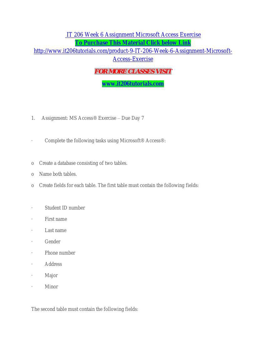 IT 206 Week 6 Assignment Microsoft Access Exercise by FD96E66EFB5 ...