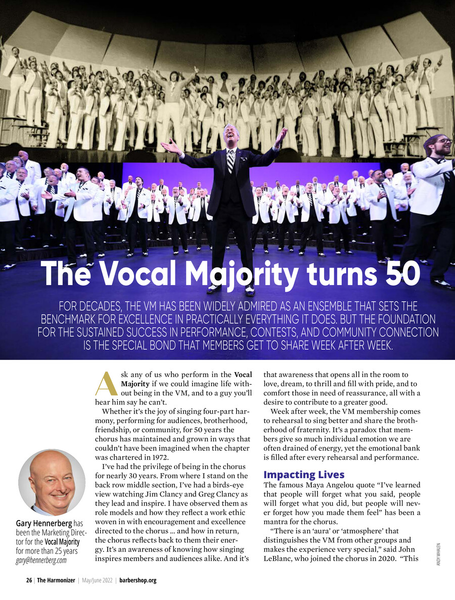 Vocal Majority 50th Anniversary Feature in the Harmonizer by Gary ...