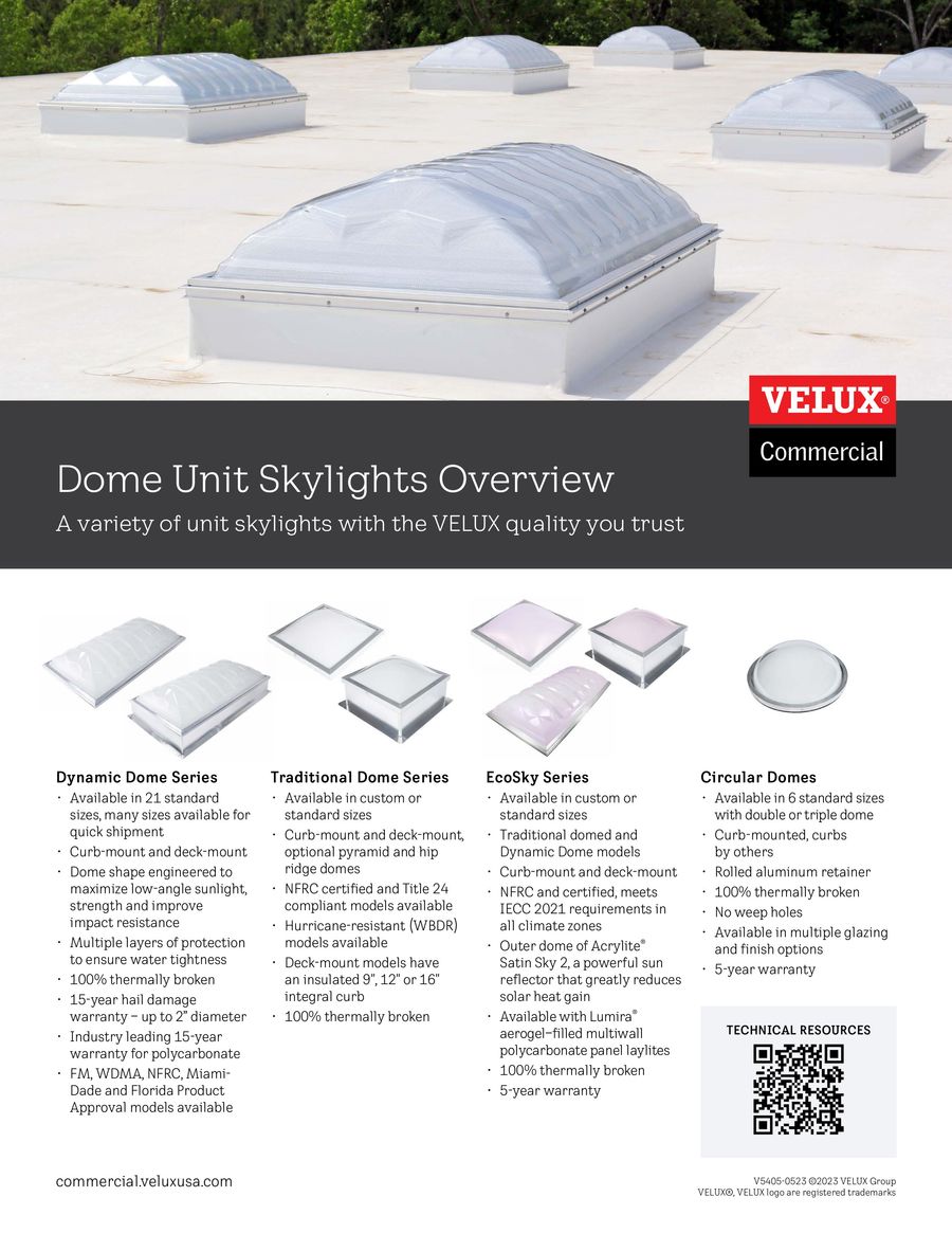 Commercial Dome Program Sales Sheet by VELUX Skylights