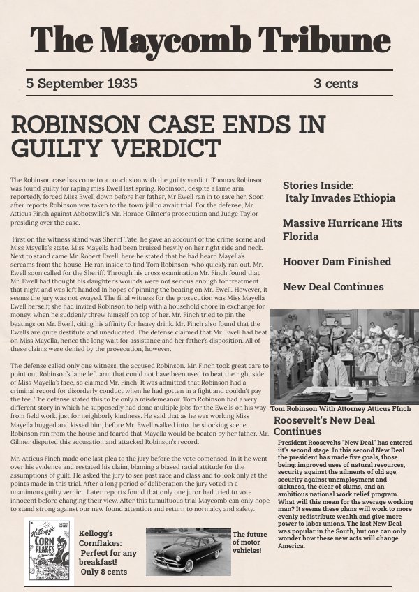 To Kill A Mockingbird Newspaper Project by Owen Marsten - Flipsnack