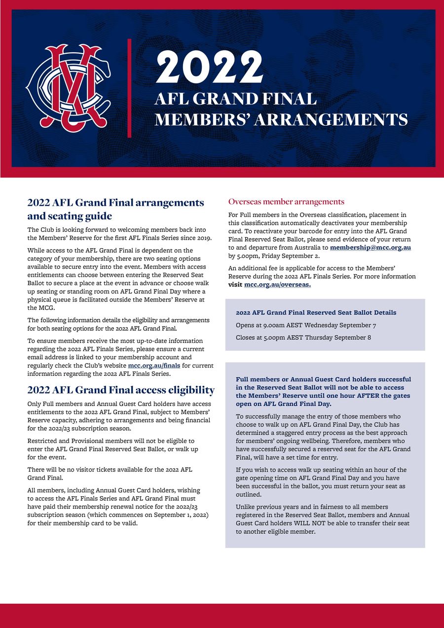 2022 MCC Members' AFL Grand Final Arrangements Guide by ...