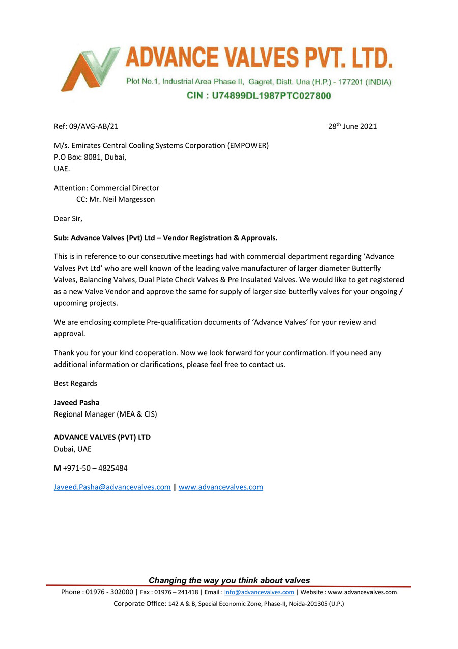 Advance Valve Empower registration letter by Javeed Pasha - Flipsnack