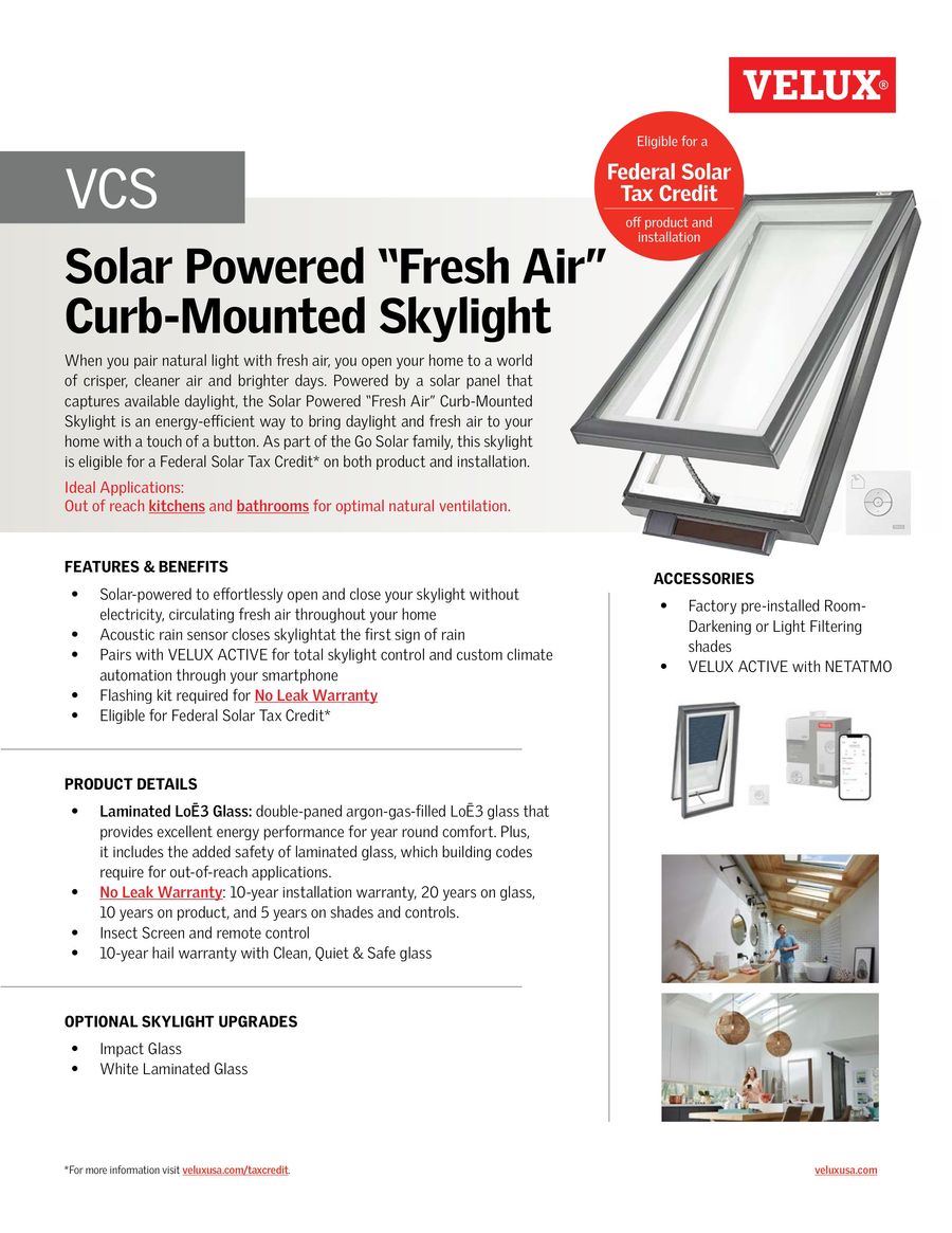 Curb-Mounted Solar Powered “Fresh Air” Skylight - VCS by VELUX Skylights