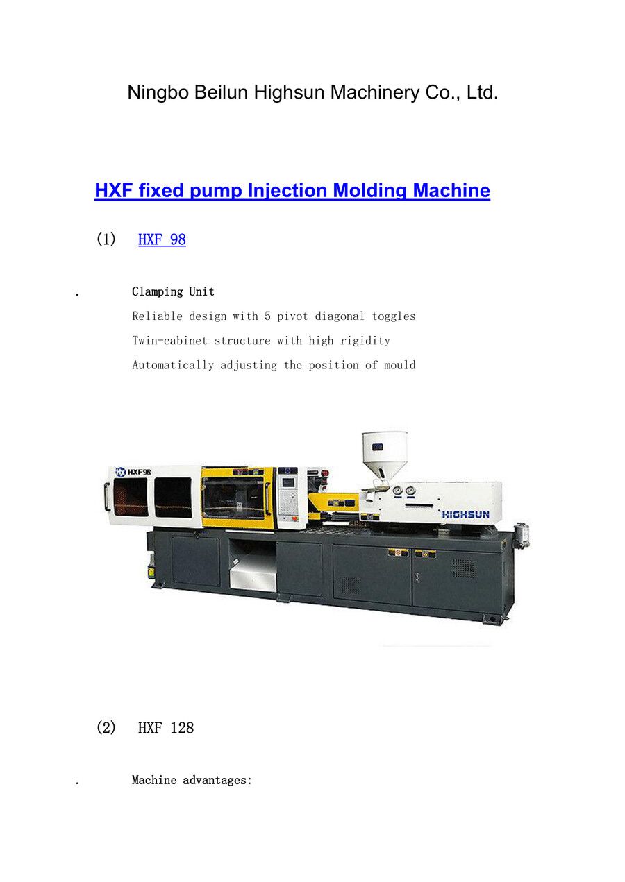 HXF Fixed Pump Injection Molding Machine by sepumprvo - Flipsnack