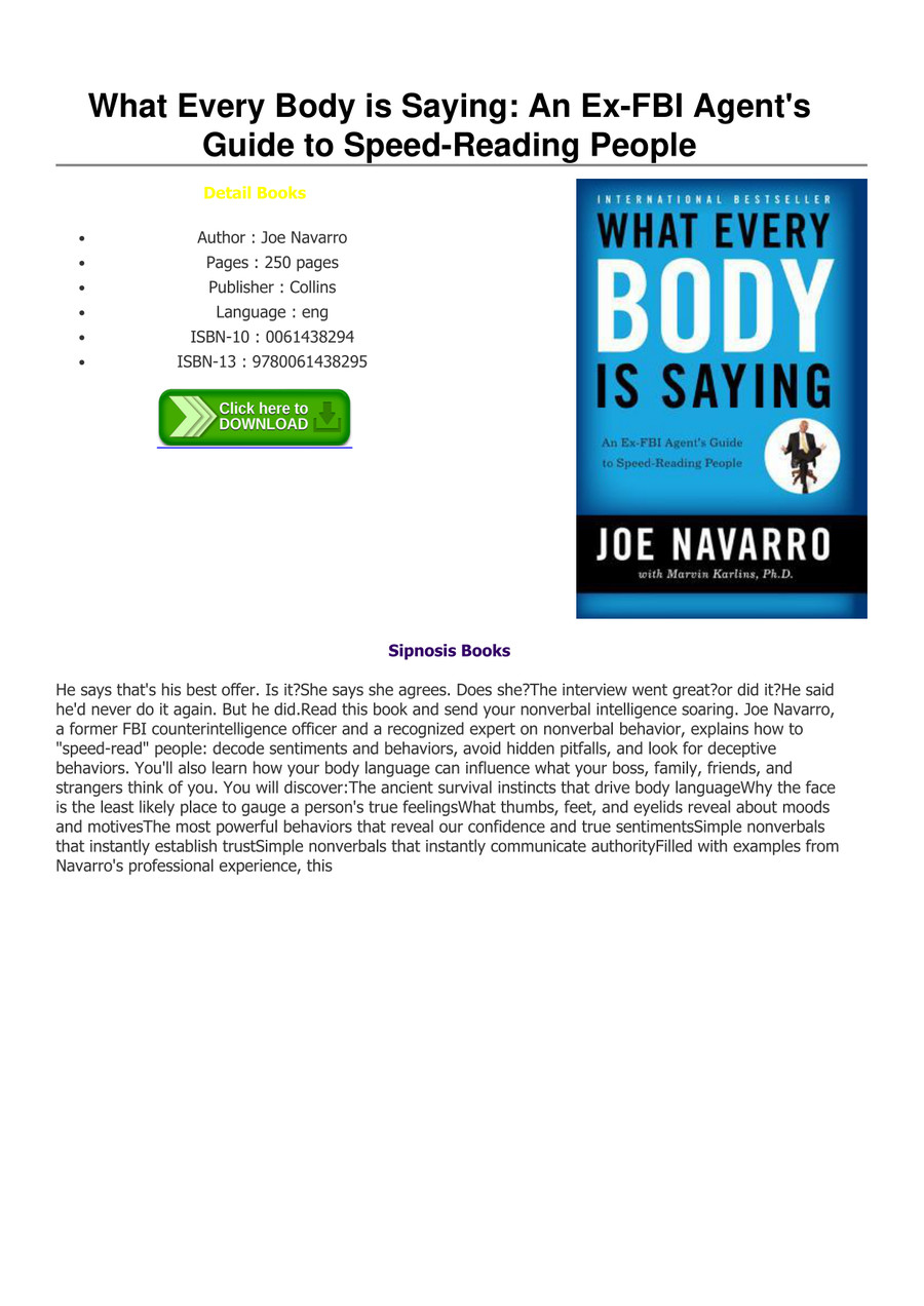 PDF Download What Every Body is Saying: An Ex-FBI Agent's Guide by ...