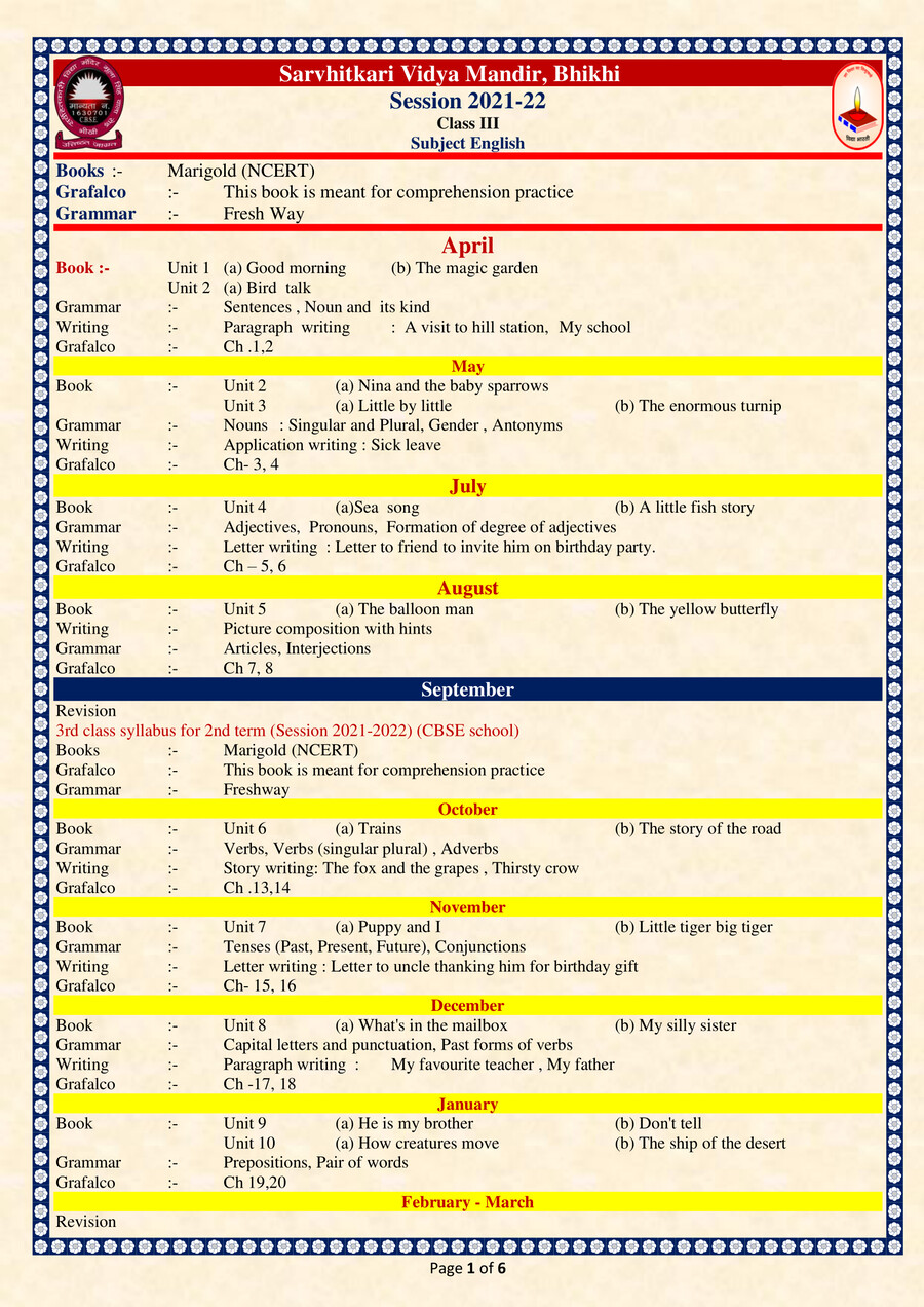 3RD CLASS SYLLABUS By Flipsnack
