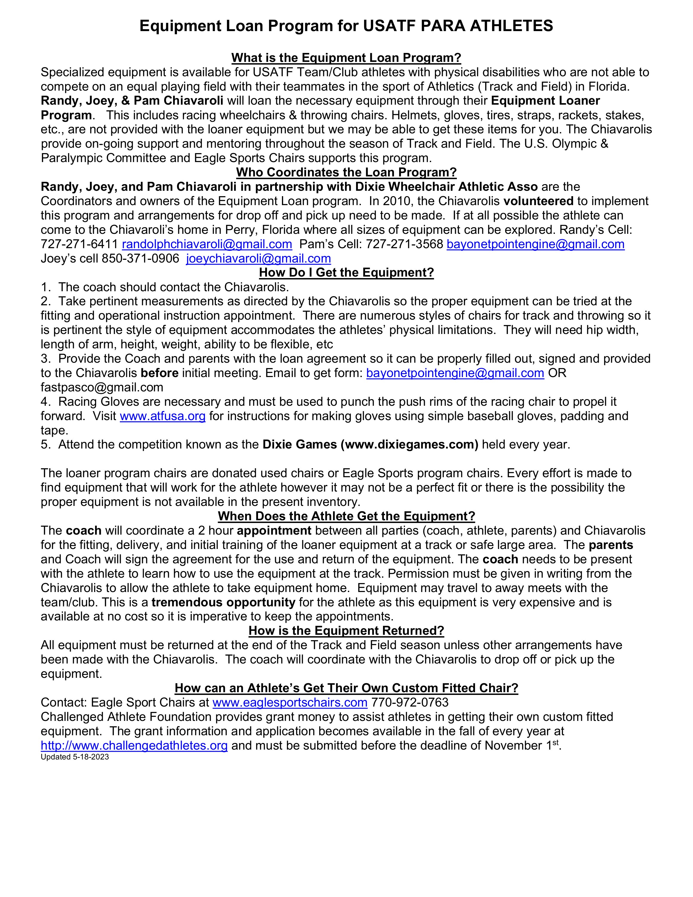 Para Equipment Loaner program to USATF Clubs/Teams | USA Track & Field ...