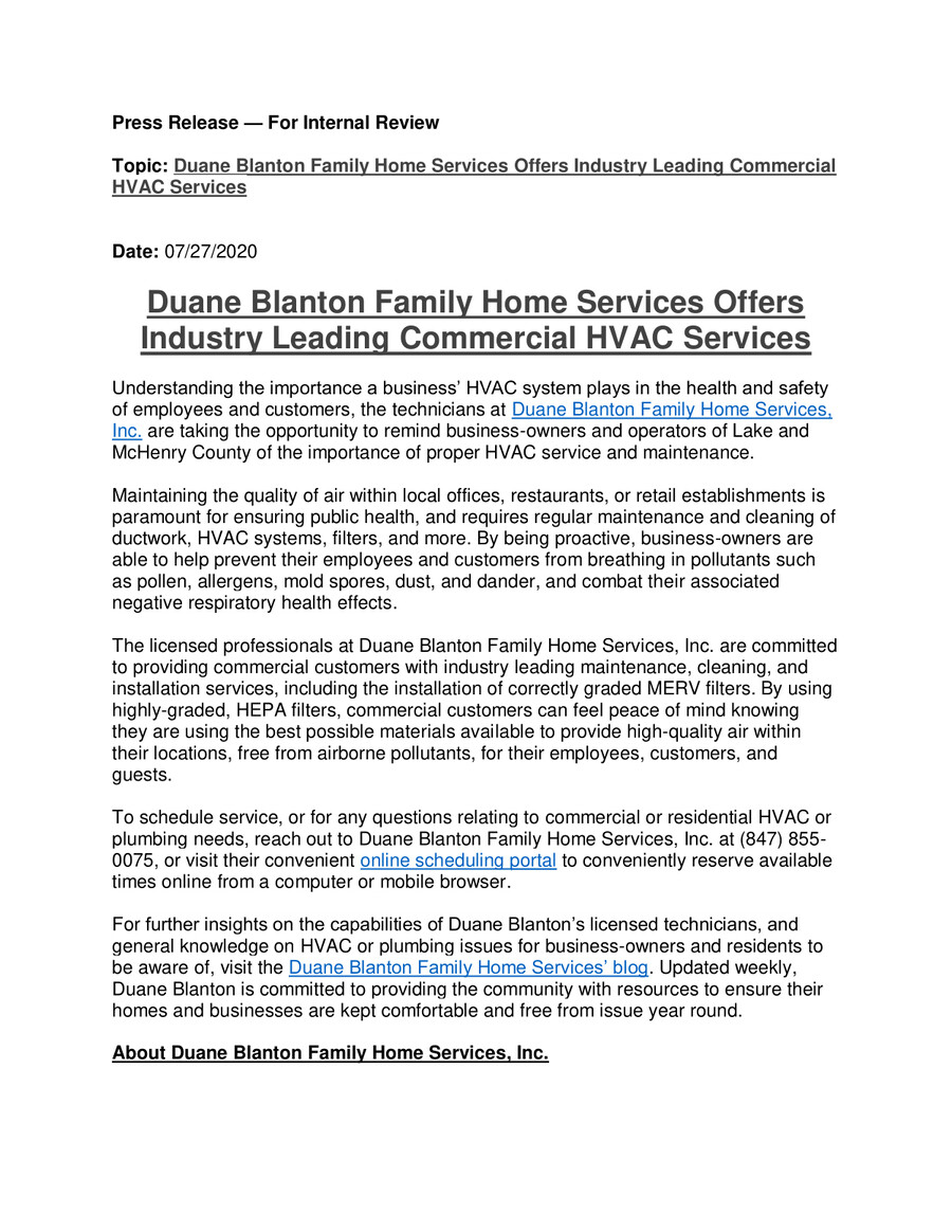Duane Blanton Family Home Services Offers Industry Leading C by ...
