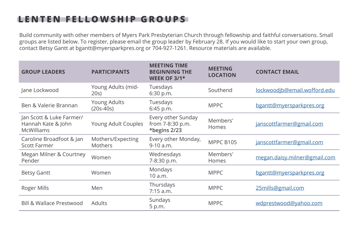 2020 Lenten Groups Chart by Lexi Kramer - Flipsnack