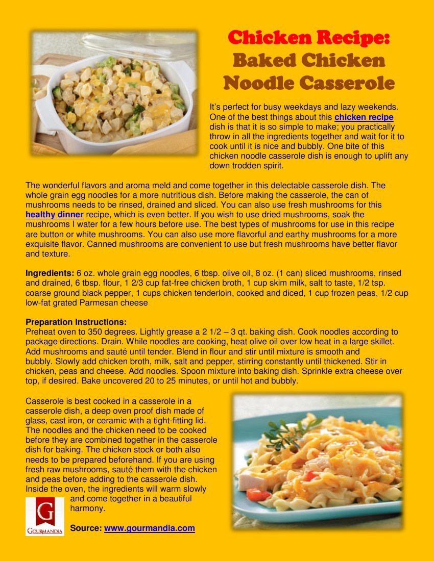 Chicken Recipe Baked Chicken Noodle Casserole by Catalina Linkava ...