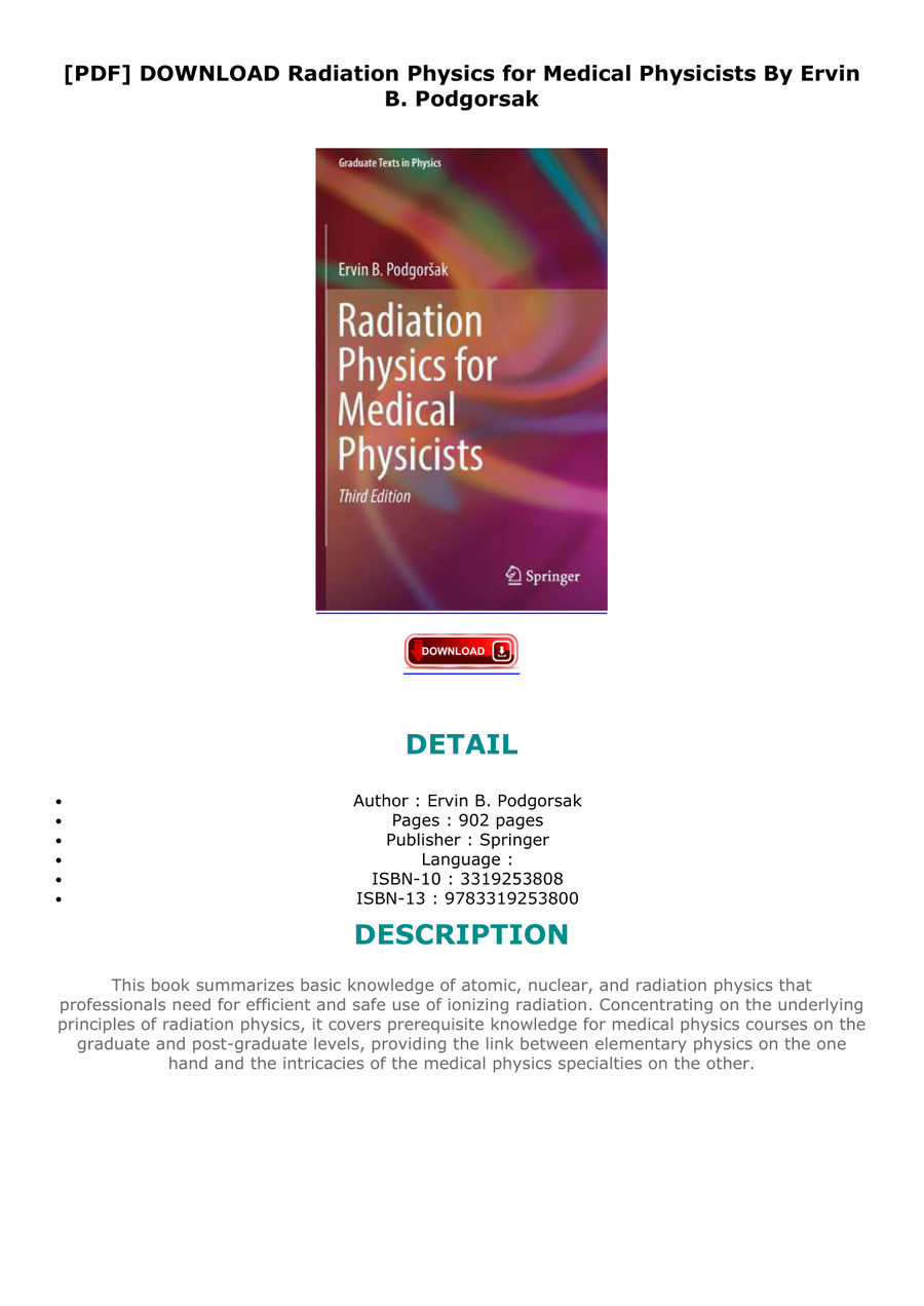 [PDF] DOWNLOAD Radiation Physics for Medical Physicists By E by ...