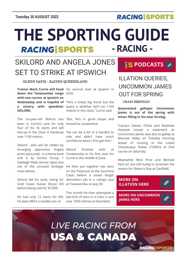 The Sporting Guide - Racing & Sports - 30 August 2022 by Racing and Sports
