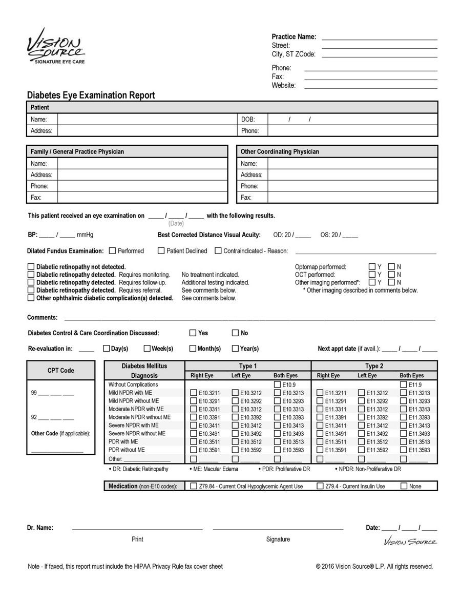 Diabetes Eye Examination Report - Print Version by Vision Source ...