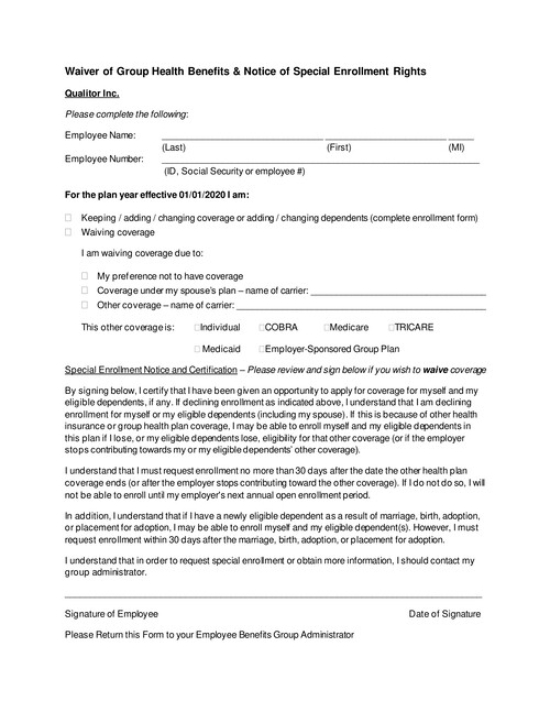 Waiver of Group Health Benefits Template 2020 by ALA Pilot - Flipsnack