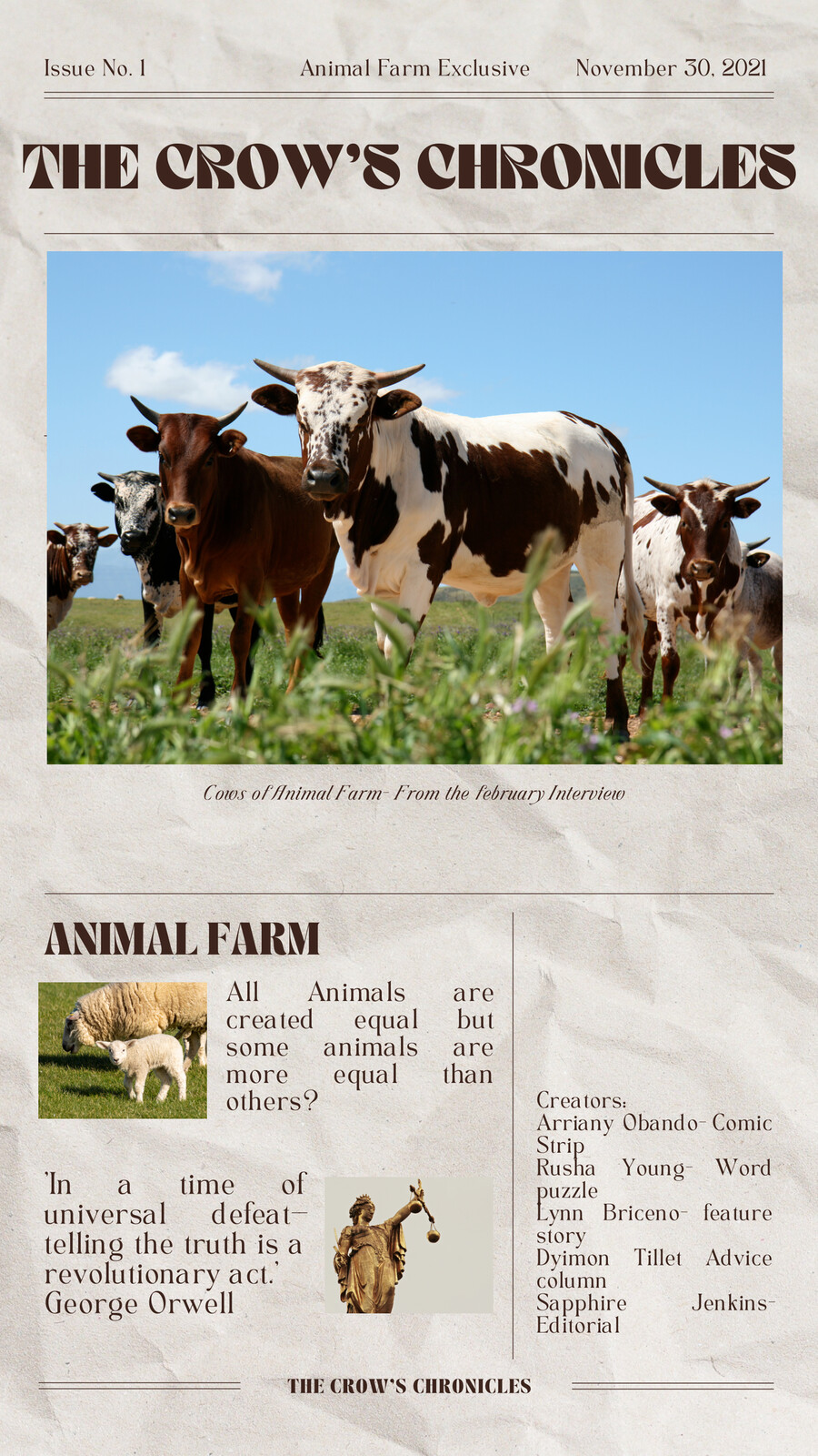 Animal Farm newspaper - The Crow's Chronicle by Sapphire Jenkins ...