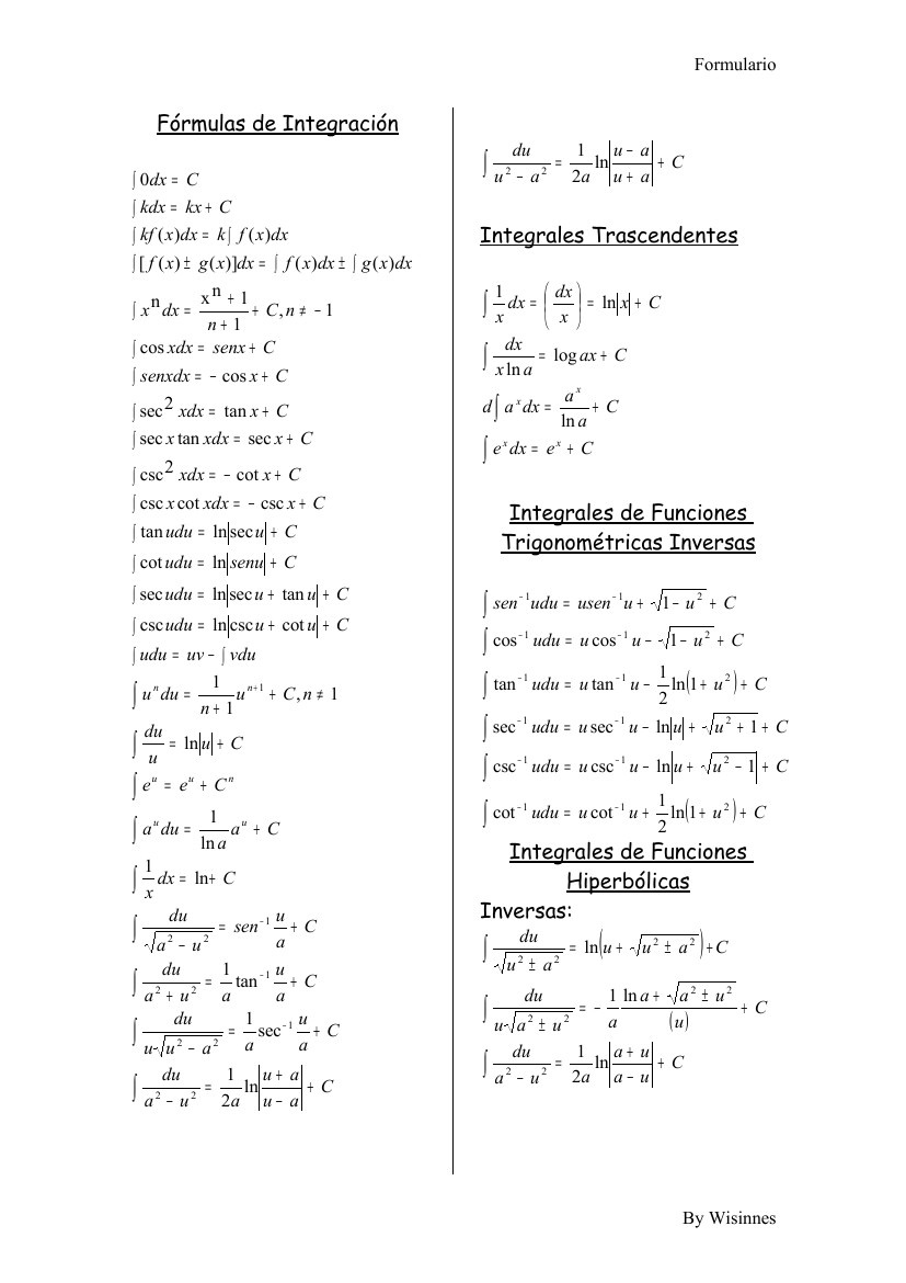 Copy of Formulas de integracion by miguel - Flipsnack