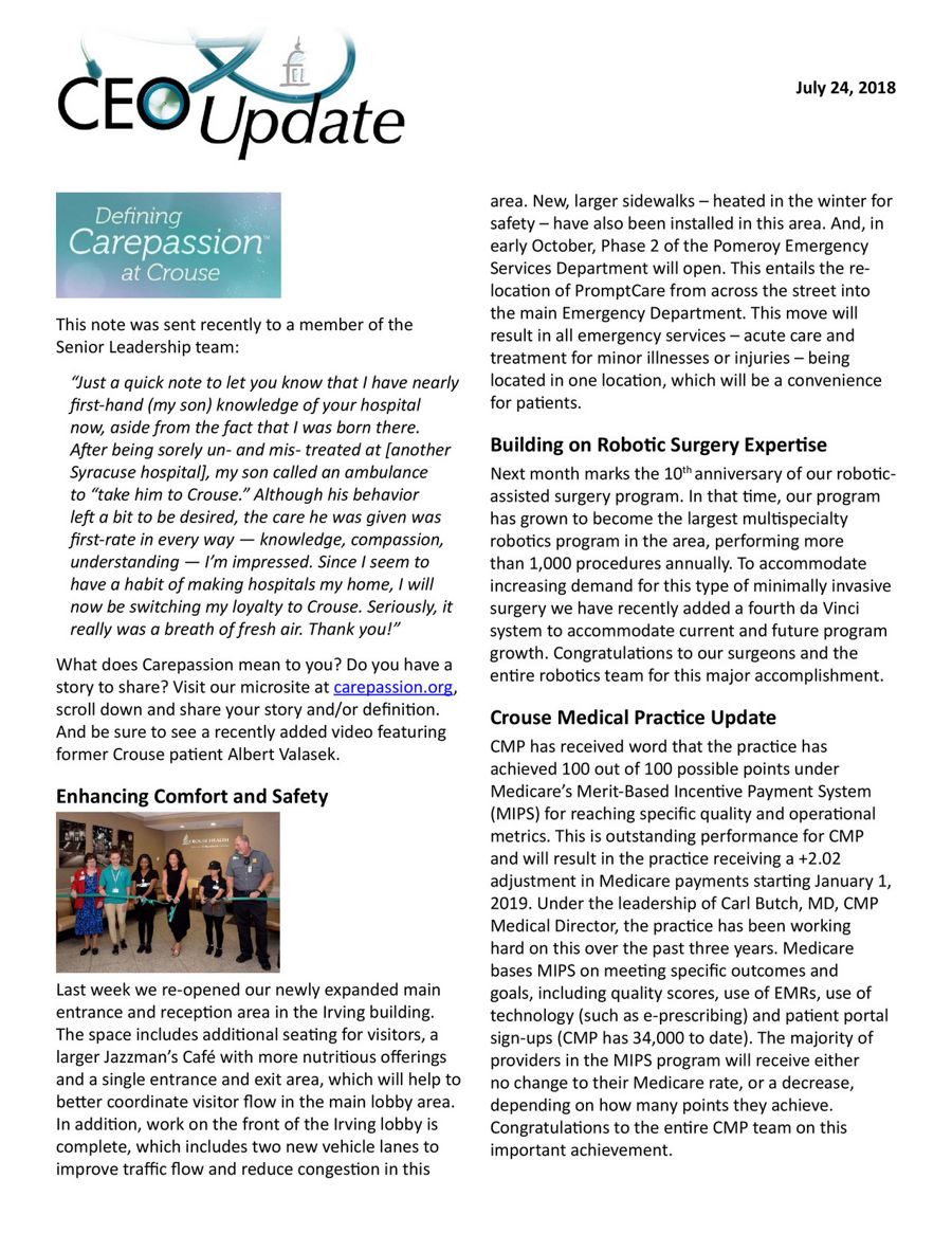 Crouse Health CEO Update by Crouse Health - Flipsnack