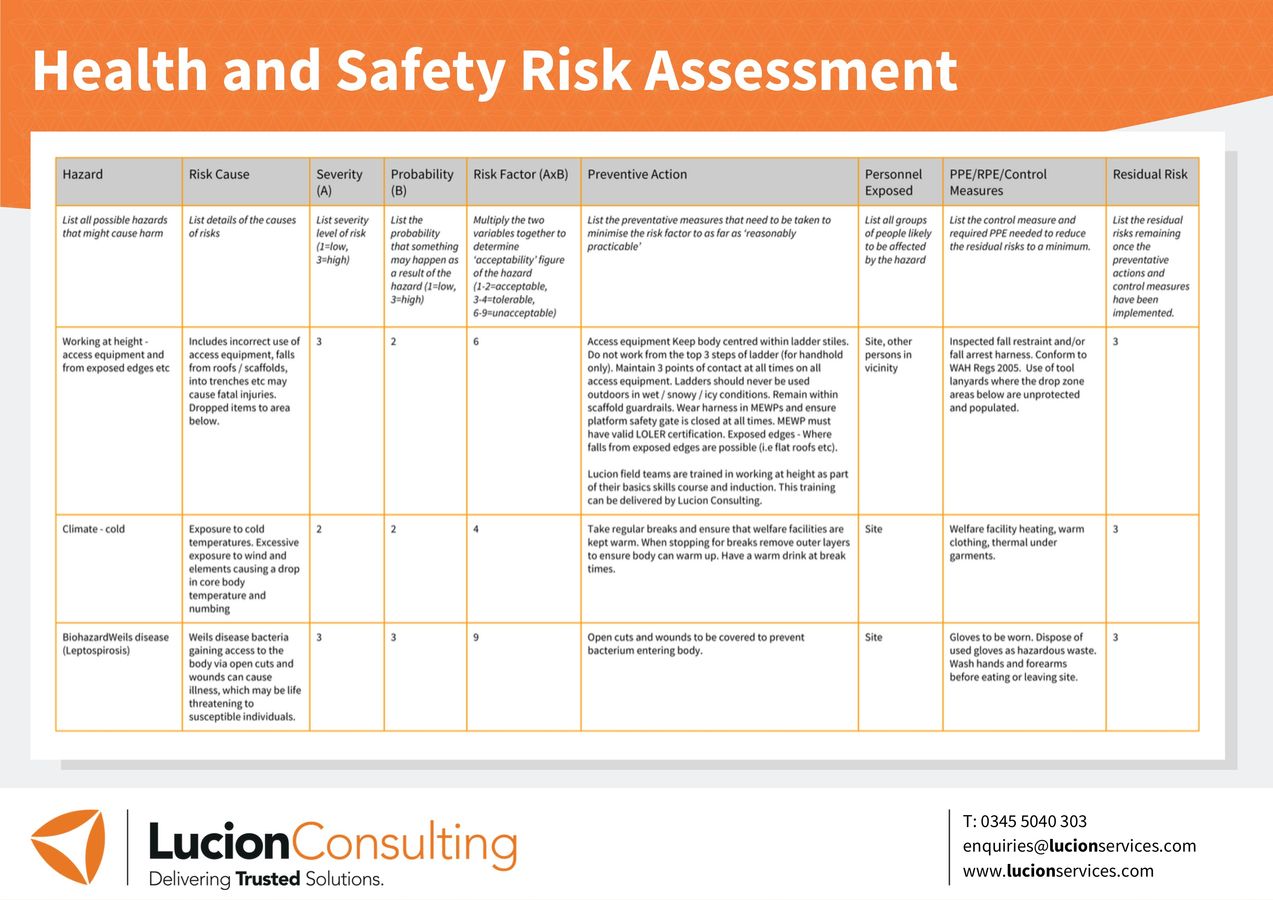 Health and Safety Risk Assessment Template by Lucion Group - Flipsnack